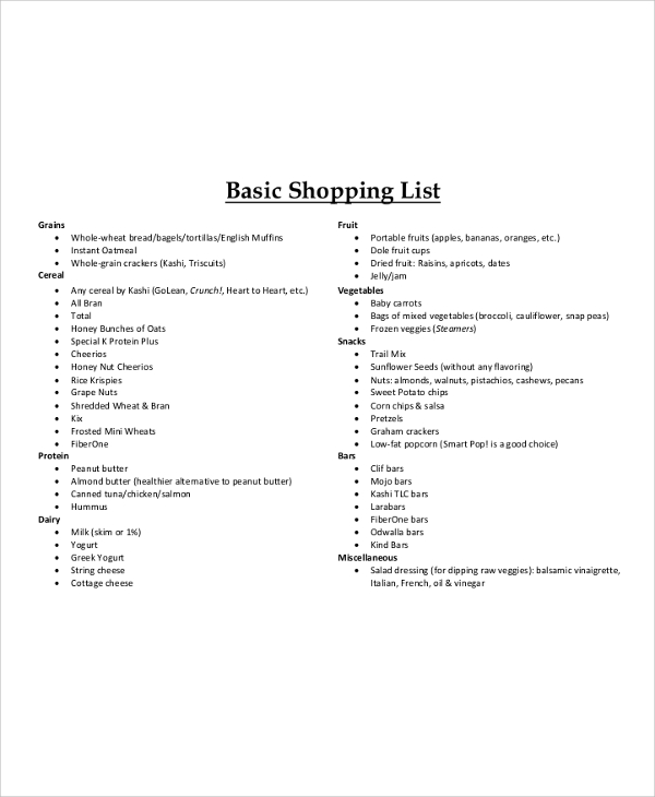 FREE 8 Shopping List Samples In MS Word PDF