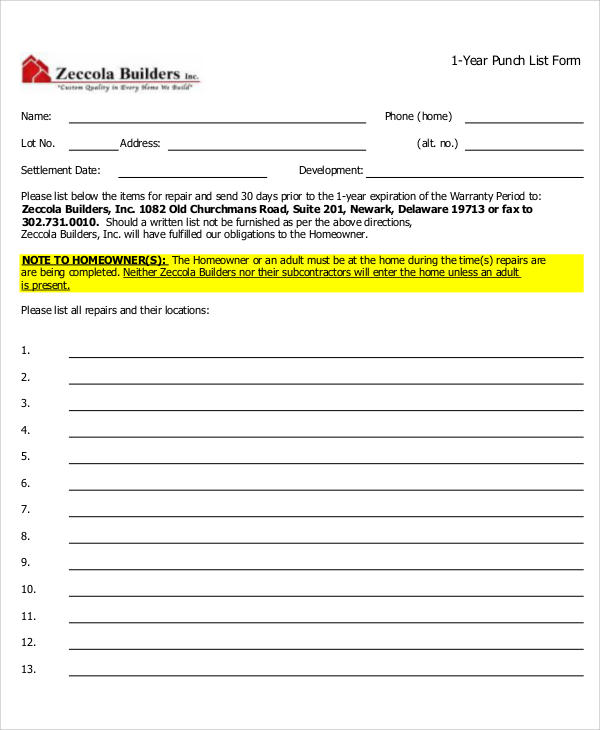 Punch List Sample Classles Democracy Punch List Sample Classles Democracy