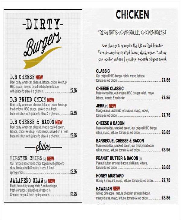 FREE 9 Menu List Samples In MS Word PDF