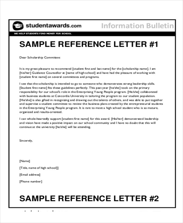 FREE 12 Sample Reference Letter For Student In PDF MS Word
