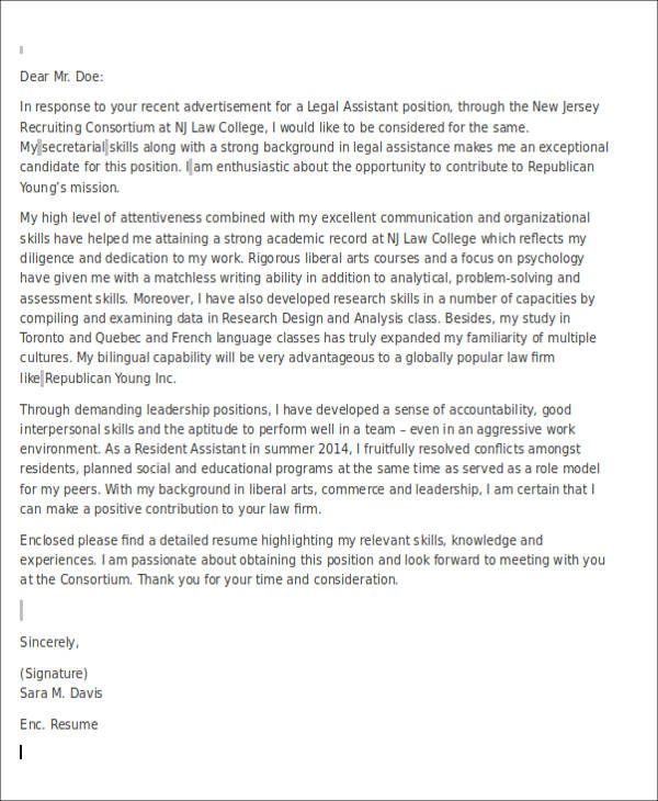 FREE 7 Legal Assistant Cover Letter Templates In MS Word PDF FREE 7 Legal Assistant Cover Letter Templates In MS Word PDF