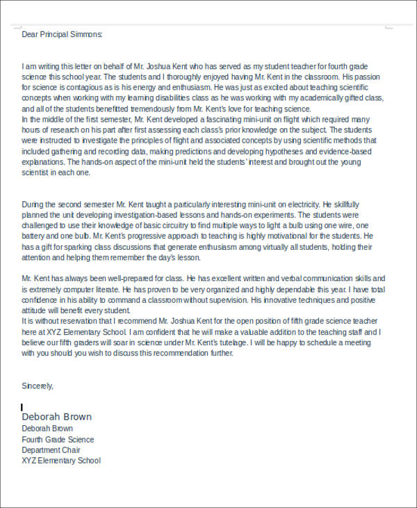 FREE 5 Sample Teaching Position Recommendation Letter Templates In MS Word