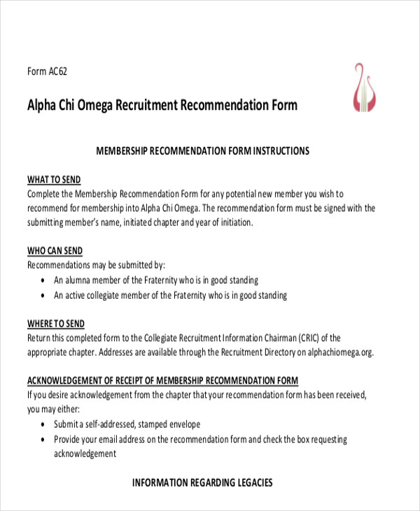 FREE 7 Sample Sorority Recommendation Letter Templates In PDF MS Word