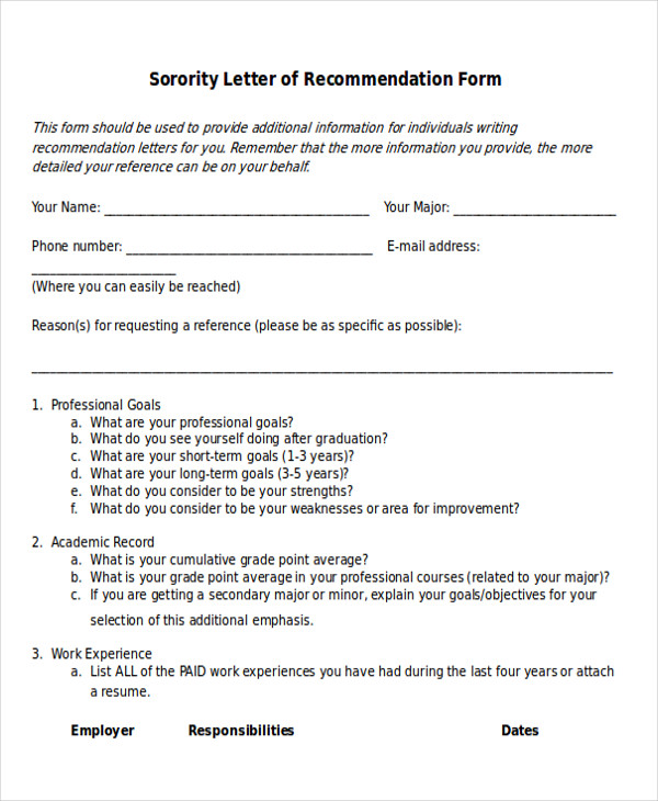 FREE 7 Sample Sorority Recommendation Letter Templates In PDF MS Word