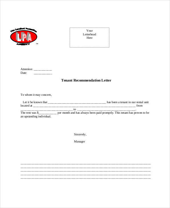FREE 6 Sample Tenant Recommendation Letter Templates In MS Word PDF