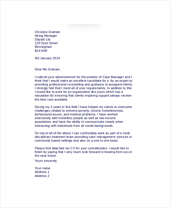 Case Manager Cover Letter Template Online Cover Letter Library