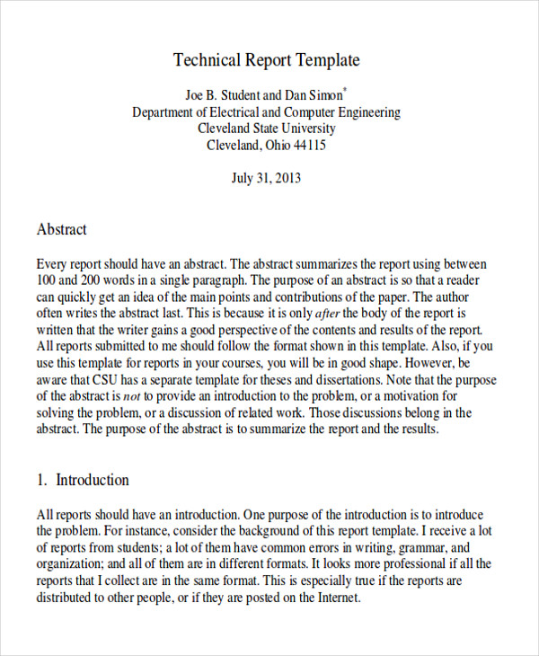 Technical Report Writing Samples Electrical Engineering Technical 