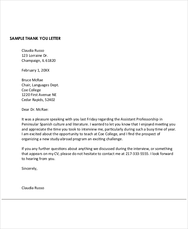 FREE 32 Sample Thank You Letter Templates In MS Word PDF