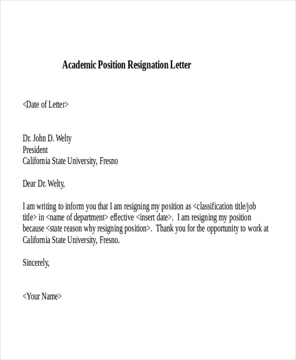 Resignation Letter Format For University Sample Resignation Letter Resignation Letter Format For University Sample Resignation Letter
