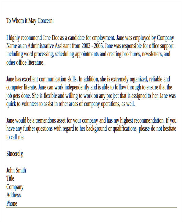 Personal Character Reference Letter Sample Collection Letter Template 