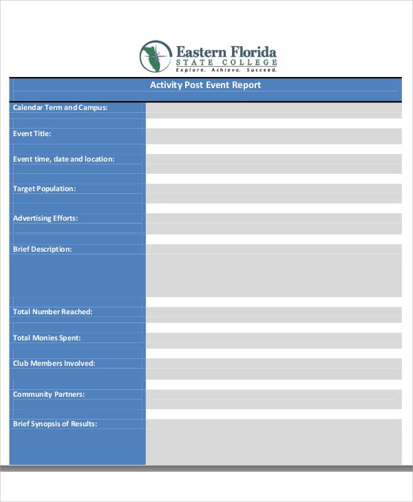 Post Activity Report Sample Master Of Template Document