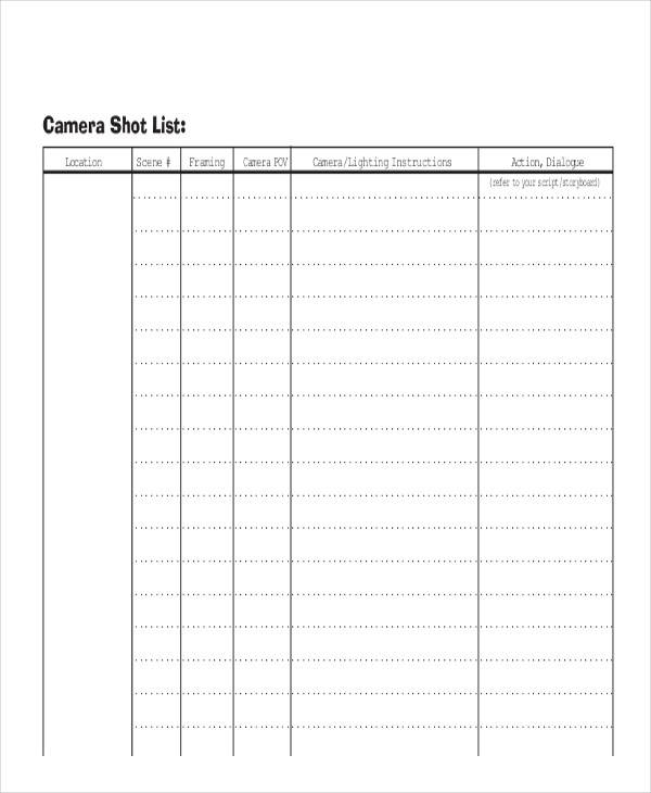 FREE 9 Shot List Samples In MS Word PDF