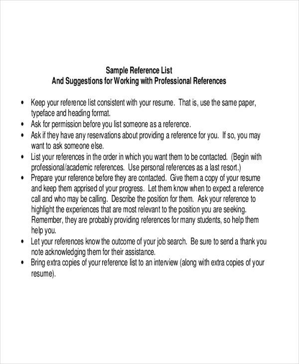 FREE 7 Professional Reference List Samples In MS Word PDF