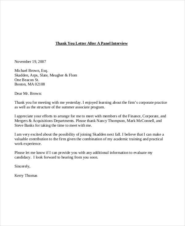 Panel Interview Thank You Letter Sample PDF Template
