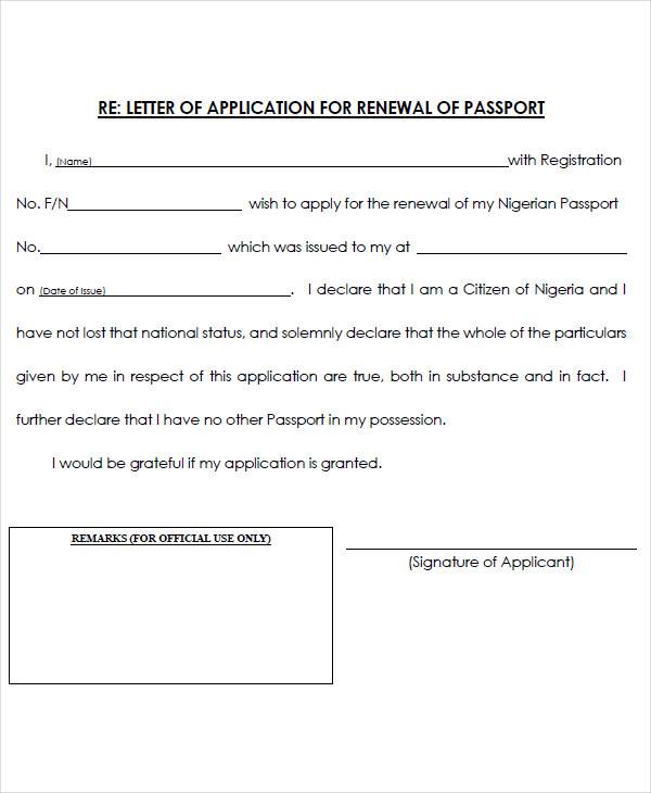 Application For Passport Renewal Letter Sample