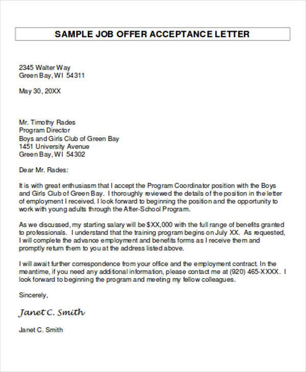 FREE 14 Job Acceptance Letter Templates In PDF MS Word