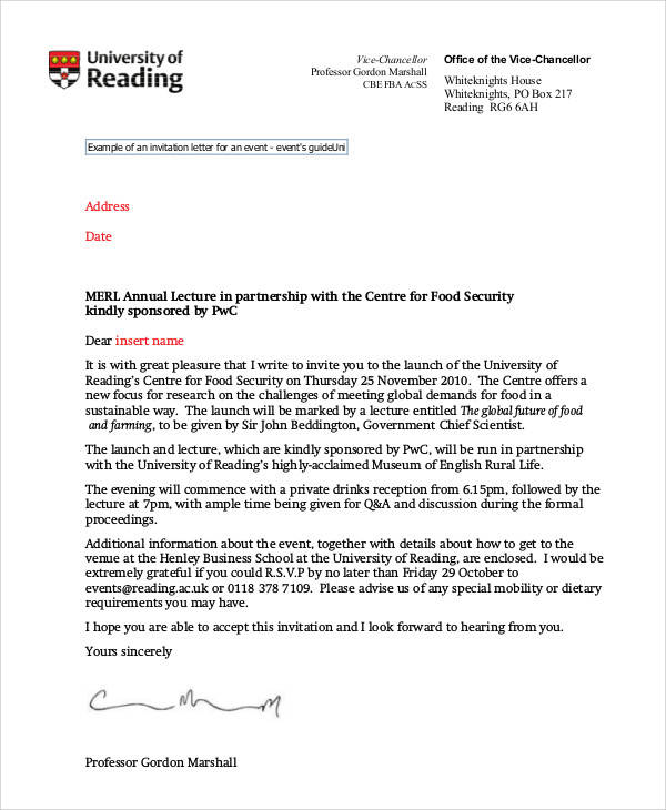 Event Invitation Letter Sample Database Letter Template Collection