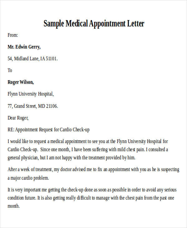 Hospital Appointment Letter Template Lettering Letter Templates Images