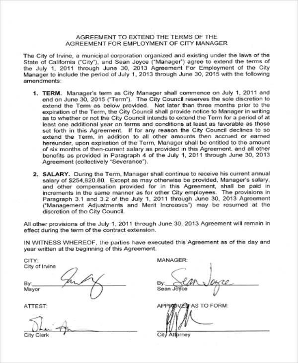 Employment Contract Sample Letter Of Extension Of Contract Master 