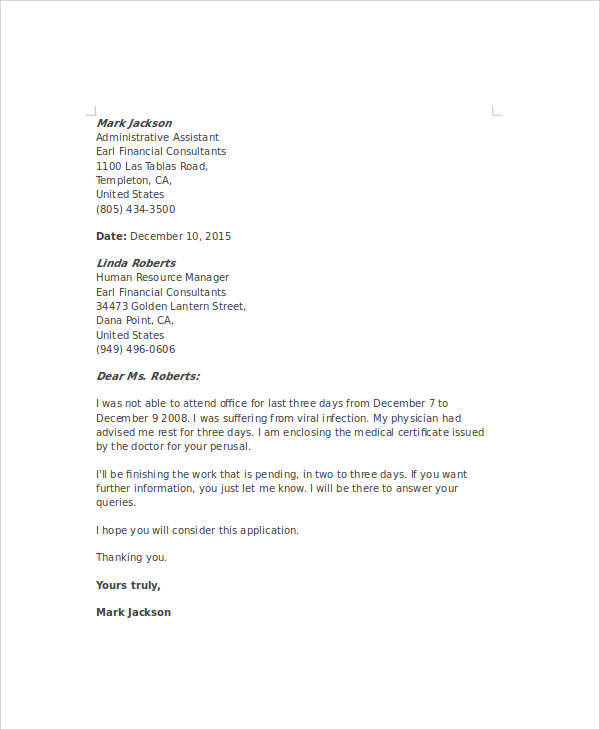 Formal Letter Format Excuse
