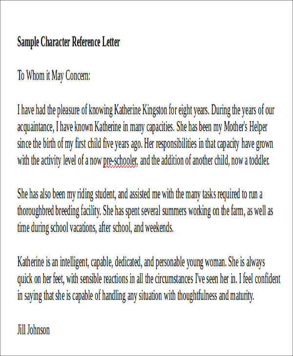 FREE 9 Character Letter Of Recommendation In MS Word PDF