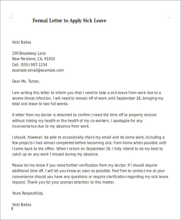 Formal Letter Format To Principal For Leave