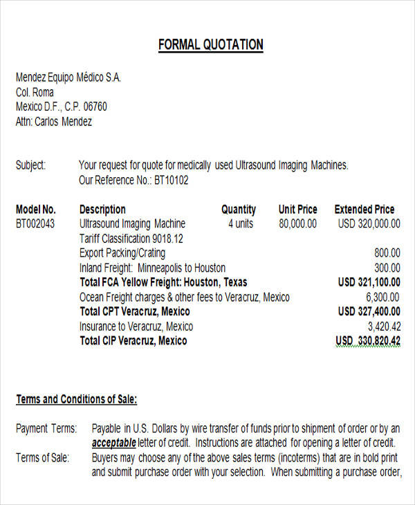 FREE 12 Sample Quotation Letter Templates In MS Word Pages