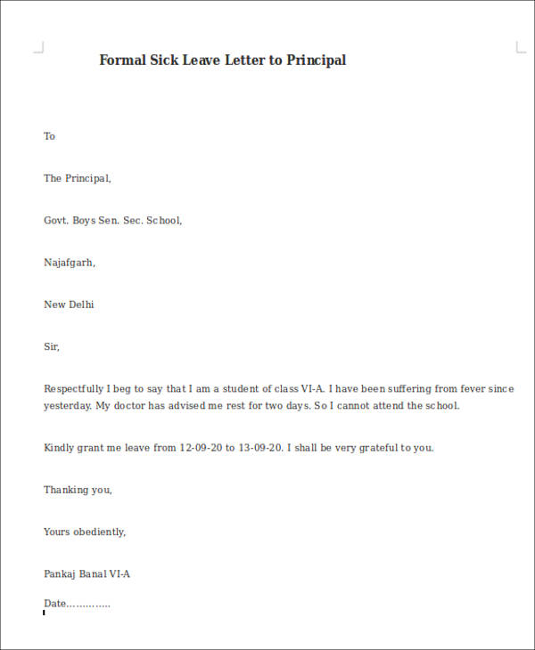 Sick Leave Application Letter For Office