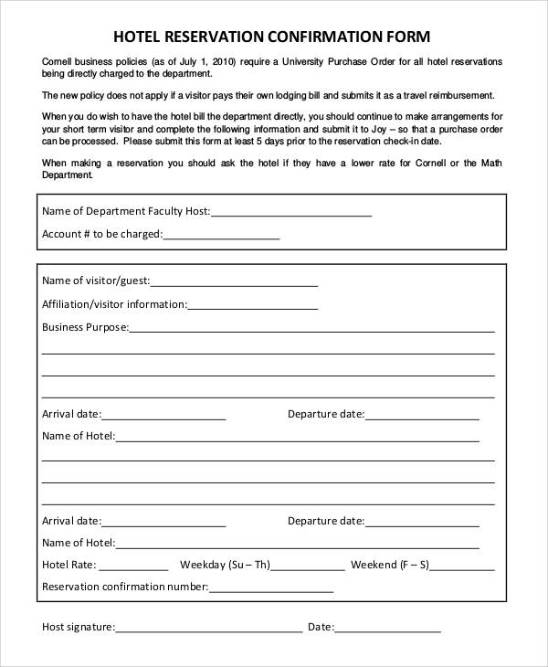 FREE 30 Reservation Forms In PDF