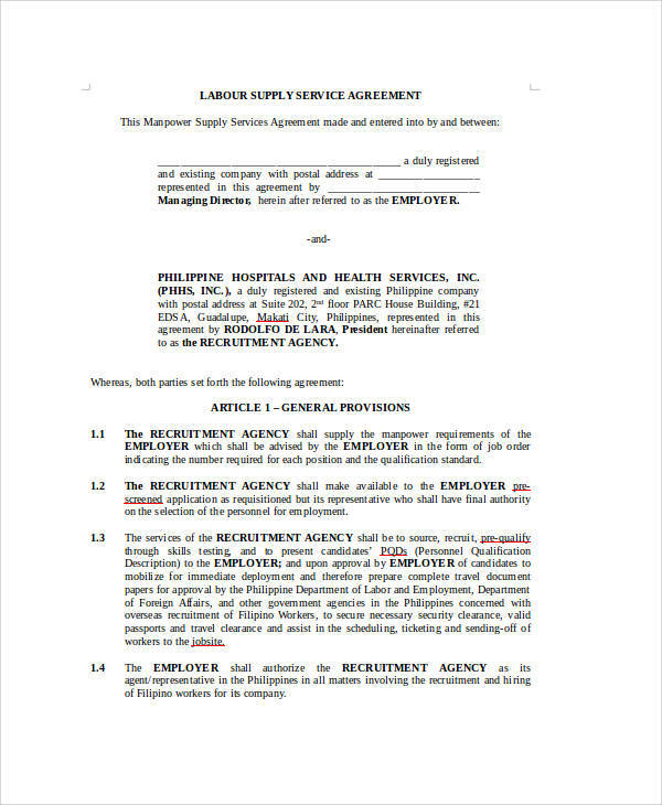 Labour Hire Contract Template PDF Template