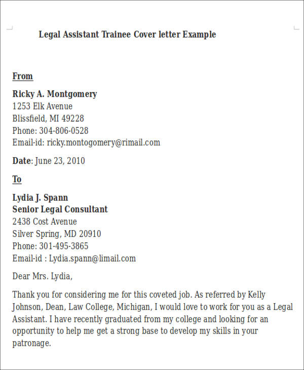 FREE 7 Legal Assistant Cover Letter Templates In MS Word PDF