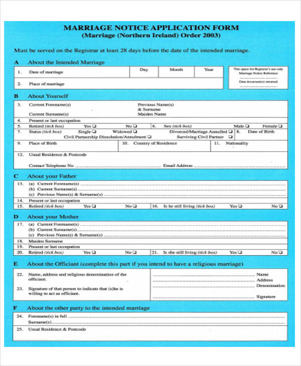 Application Format For Wedding