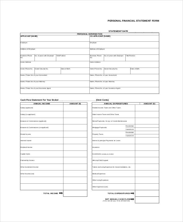 Personal Financial Statement Form Printable Printable Forms Free Online