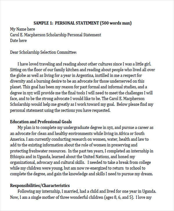 Scholarship Personal Statement The Personal Statement