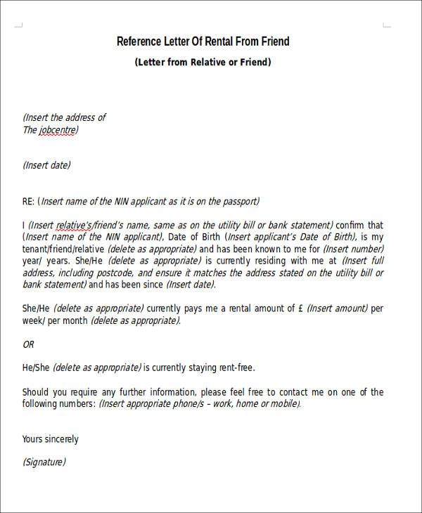 Character Reference Letter Housing Cover Letter