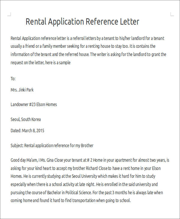 FREE 8 Sample Rental Reference Letter Templates In PDF MS Word 