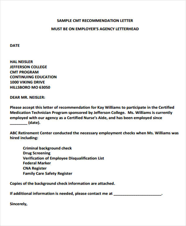 FREE 7 Employer Recommendation Letter Samples In MS Word PDF