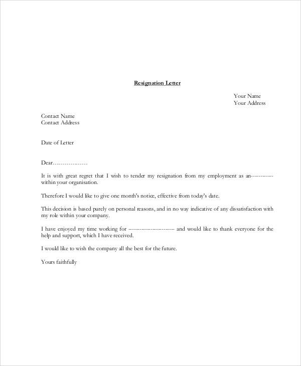 Simple Resignation Letter Template