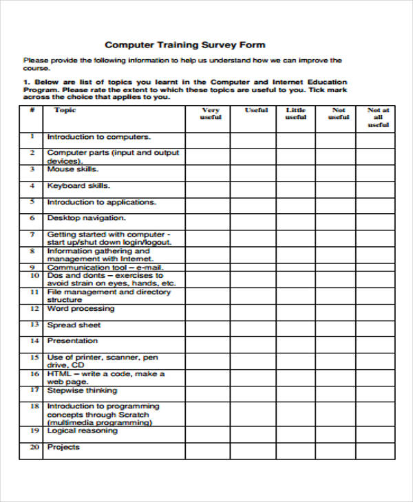 FREE 48 Examples Of Survey Forms In MS Word PDF