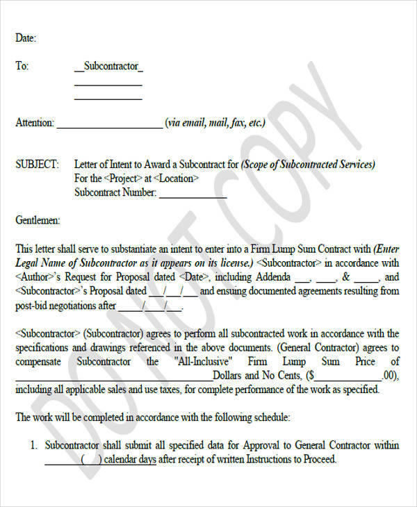 Letter Of Intent In Construction