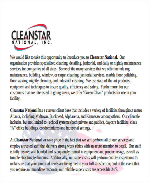Cleaning Introduction Letter Sample