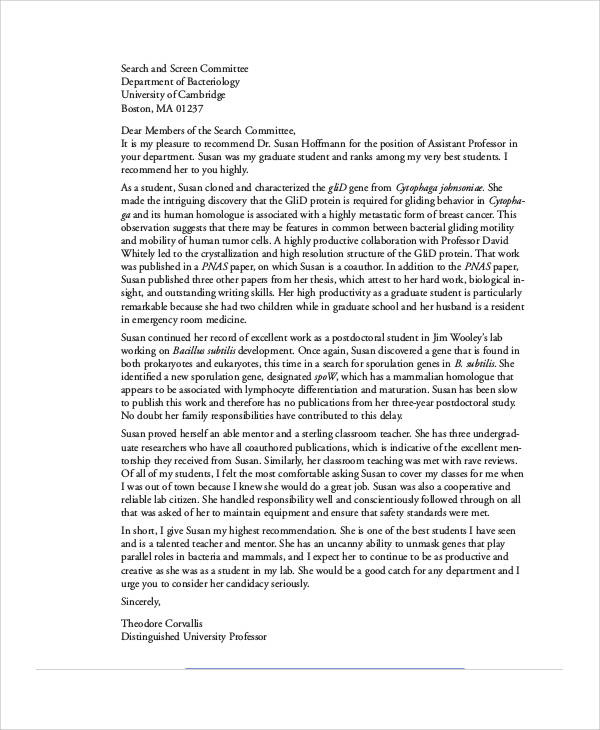 Recommendation Letter For Faculty Position Database Letter Template