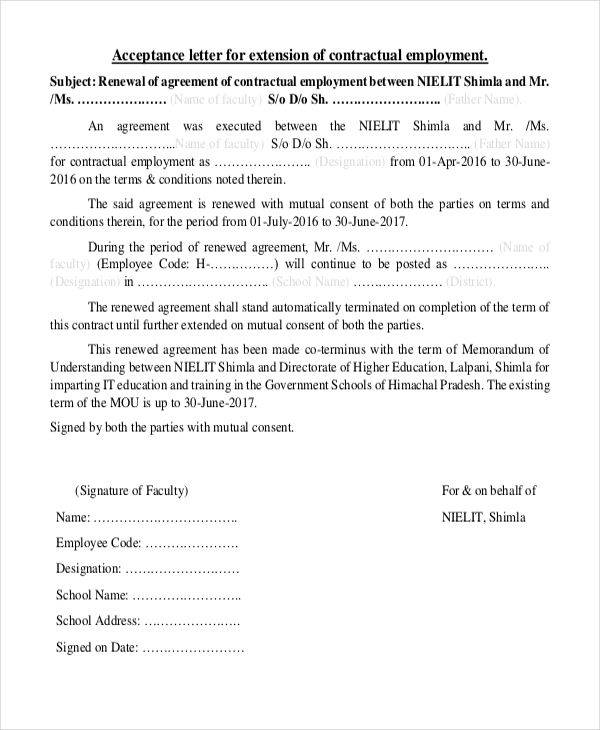 Letter For Internship Extension