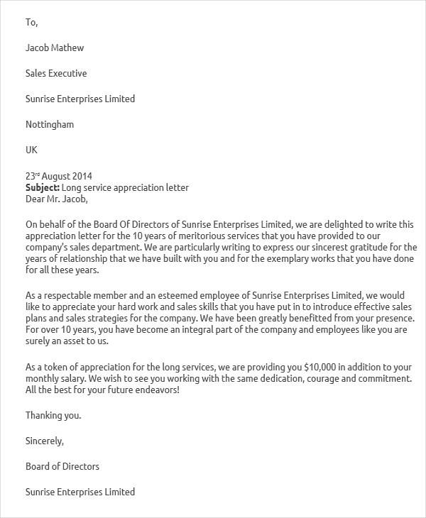 Service Letter For Employee Letter