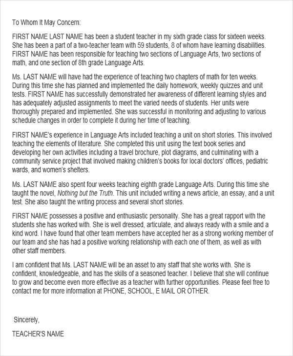 FREE 6 Reference Letter For Teachers In MS Word PDF