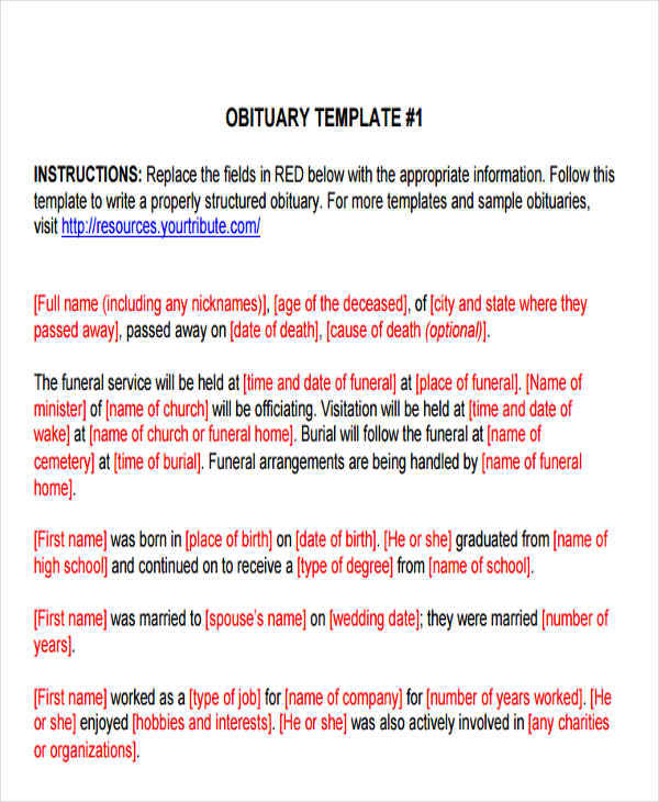 FREE 38 Sample Obituary In PDF MS Word