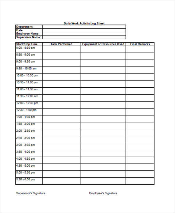 Printable Daily Log TUTORE ORG Master Of Documents