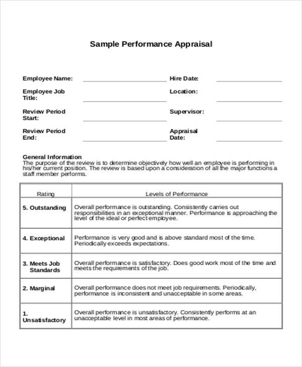 Employee Performance Appraisal Form Template Collections