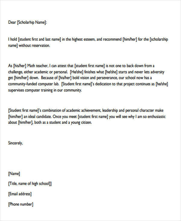 FREE 9 Scholarship Recommendation Letter Samples Templates In PDF 