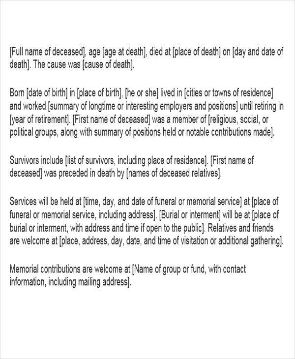 FREE 35 Printable Obituary Samples In PDF MS Word FREE 35 Printable Obituary Samples In PDF MS Word